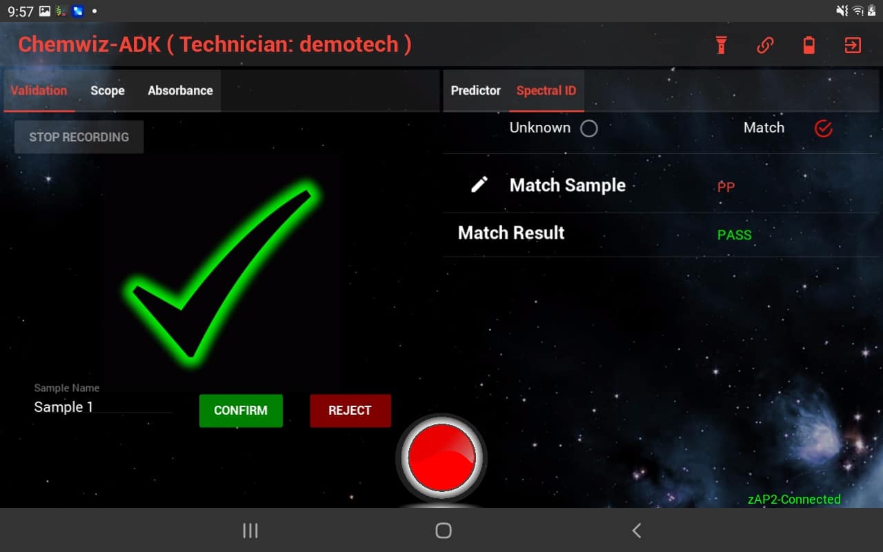 ChemWiz-ADK PRO NIR Analyzer App-Technician-Recording - StellarNet, Inc.