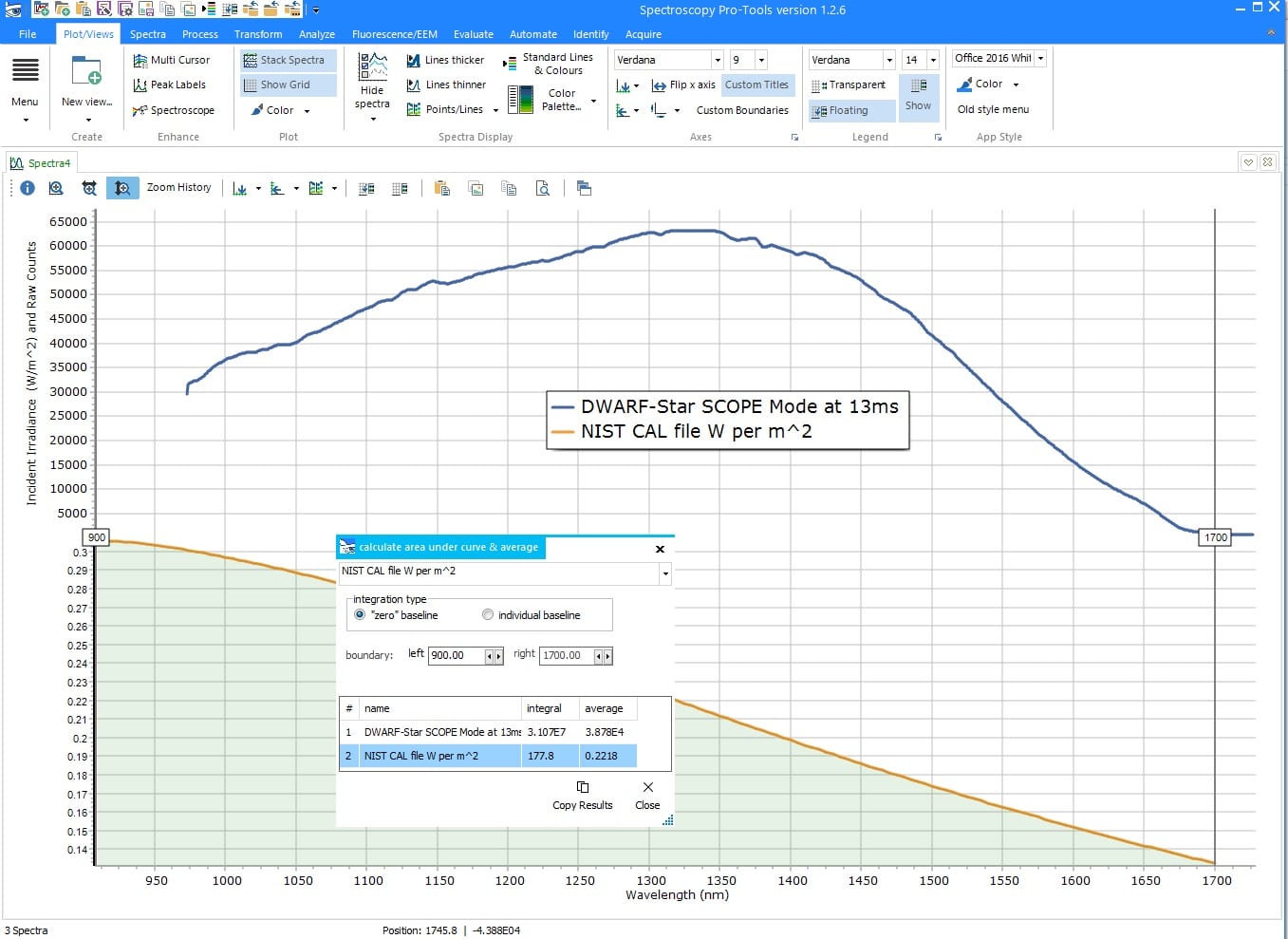 Spectroscopy Pro-tools software- Raw data comparison to irradiance ...