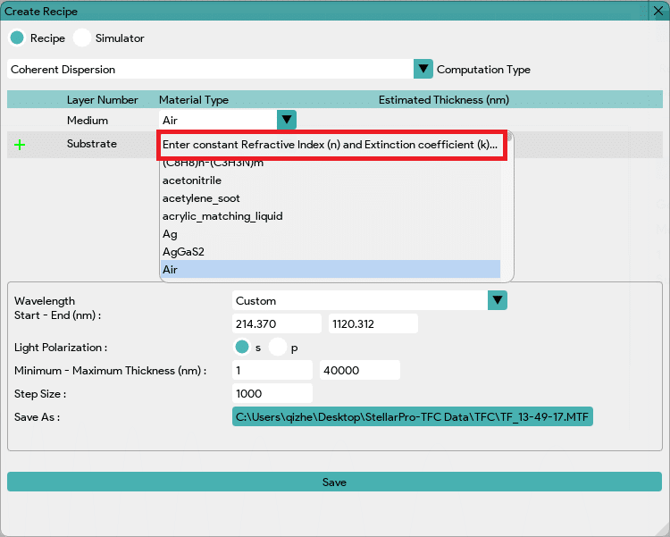 Add Material to Database - StellarNet, Inc.