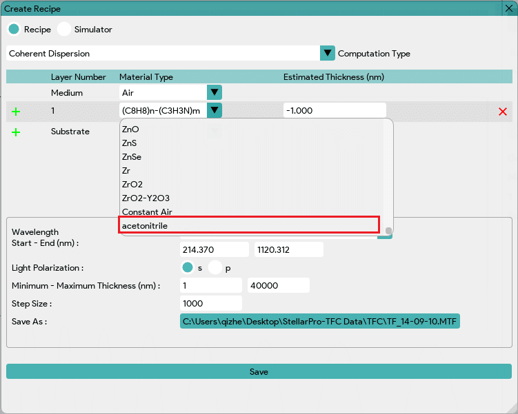 Add Material to Database - StellarNet, Inc.