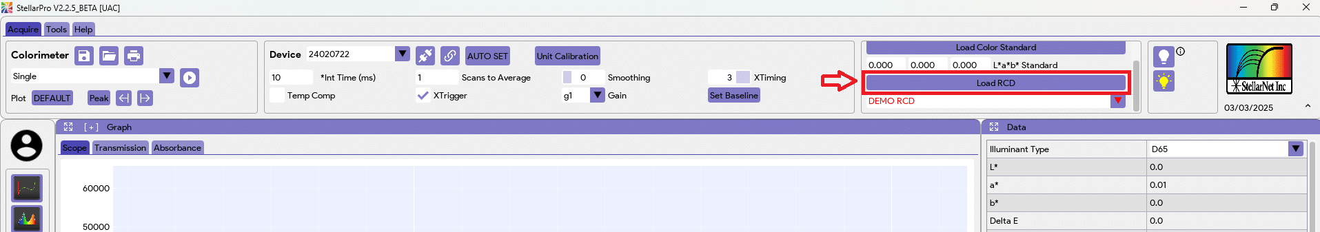 Colorimeter - Apply Reflectance Corrected Data (RCD) - StellarNet, Inc.