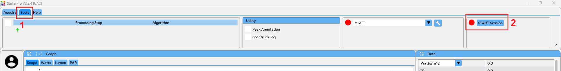 Toolbar->Tools->Session Recording - StellarNet, Inc.